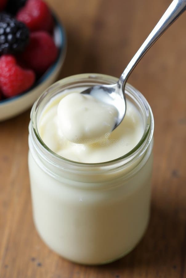 Indulgent Fresh Cream in Glass Jar with Silver Spoon for Culinary ...