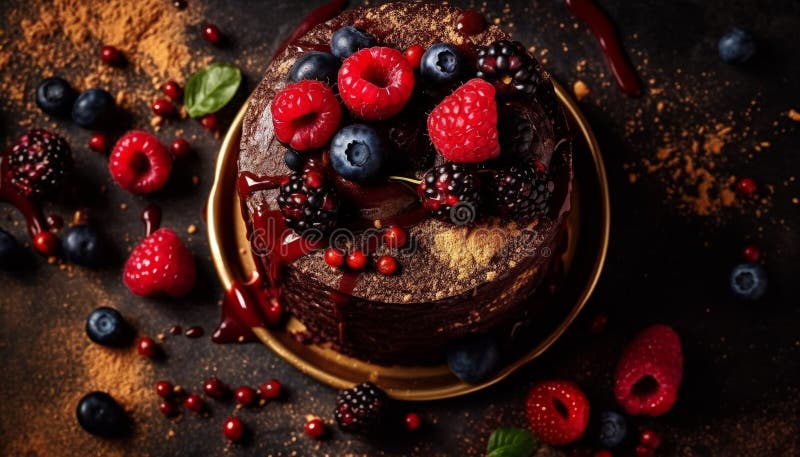 Indulgent Gourmet Berry Dessert Atop Rustic Wood Table Generated by AI ...