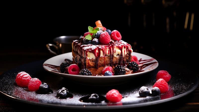 Indulgent Gourmet Dessert Chocolate Berry Slice Stock Illustration ...