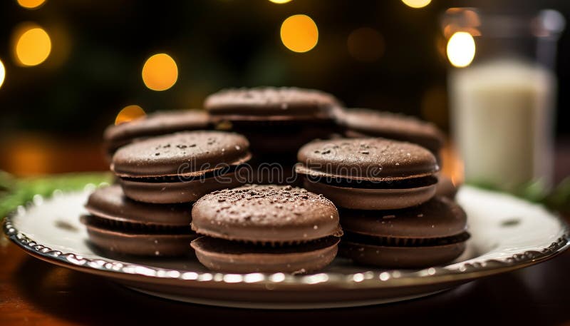 Indulgent Homemade Dessert Chocolate Cookie Stack on Wooden Plate ...