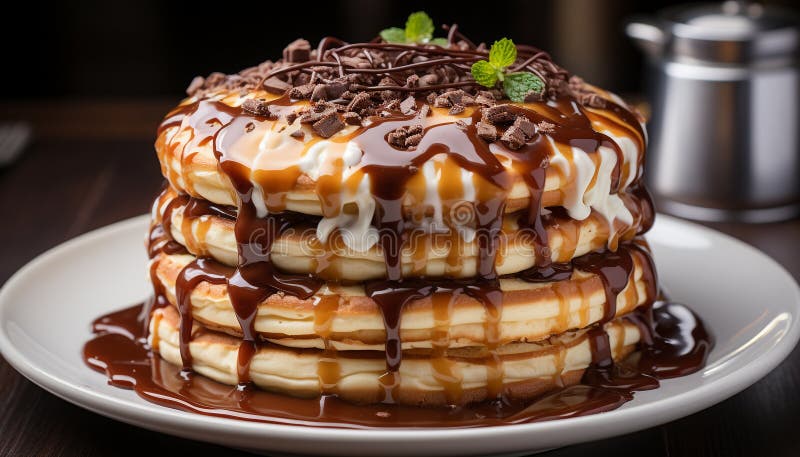 Indulgent Homemade Dessert Chocolate Pancake Stack with Whipped Cream ...