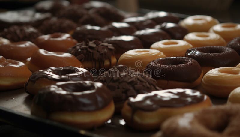 Indulgent Homemade Donuts Stacked on Rustic Table Generated by AI Stock ...