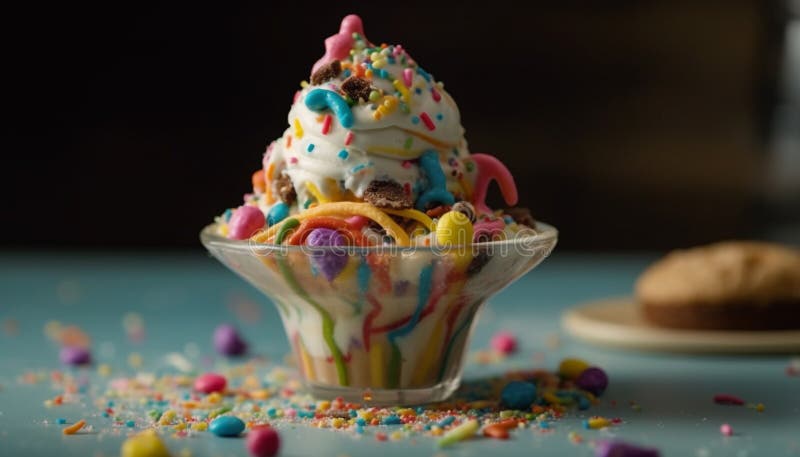 Indulgent Ice Cream Sundae with Chocolate Sauce, Candy, and Fruit ...