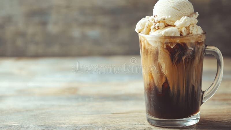 Indulgent Vanilla Ice Cream Float in Glass Mug on Rustic Wooden ...