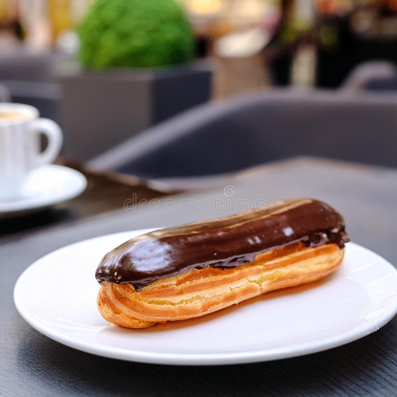 Indulging in Chocolate Eclair Dessert Photography in Cafe, National ...