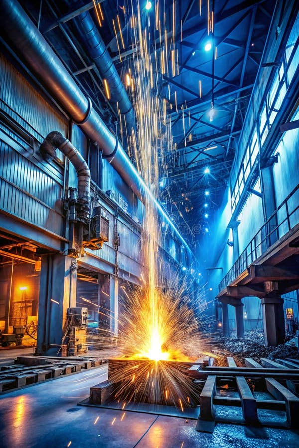 Industrial Abstract Blue Background with Fire Particles Stock ...