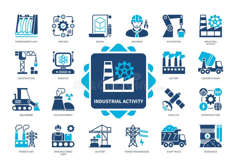Industrial Activity Solid Icon Set Stock Illustration - Illustration of ...