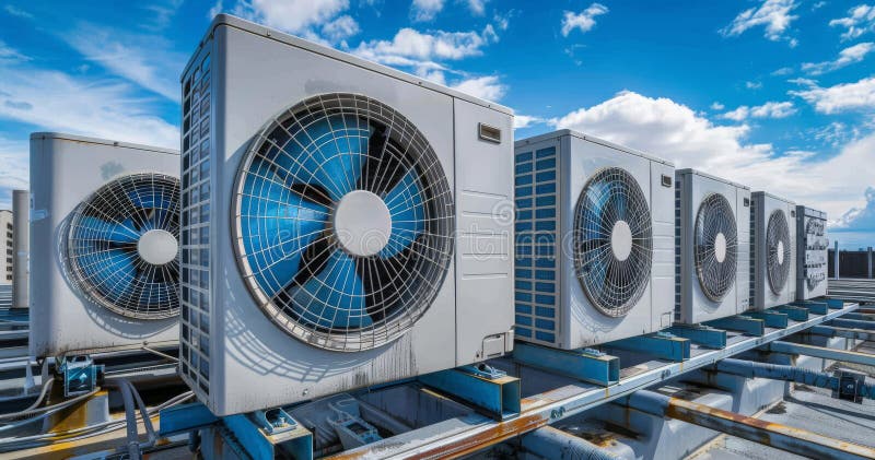 Industrial Air Conditioning Cooling System on Rooftop of Budling Stock ...