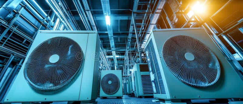 Industrial Air Conditioning System Featuring Outdoor Units with Fans in ...