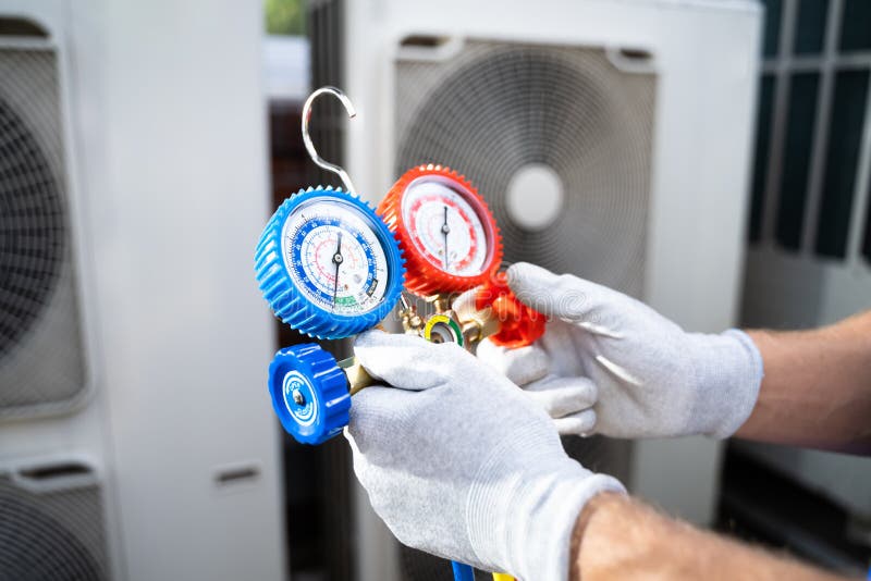 Industrial Air Conditioning Technician Stock Photo - Image of ...