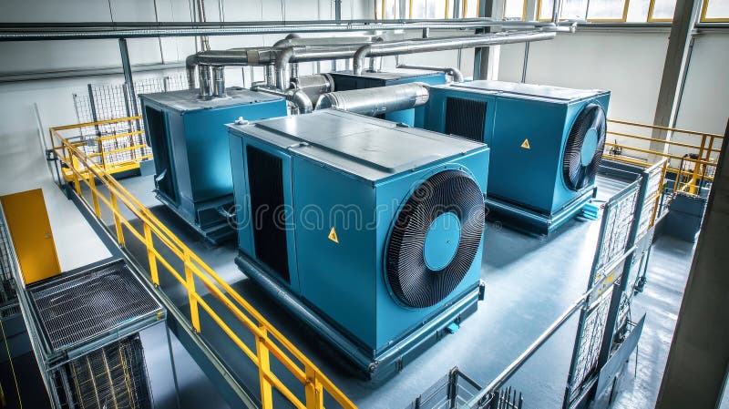 Industrial Air Conditioning Units Operating in a Modern Factory Setting ...
