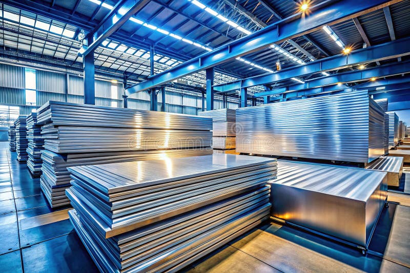 Industrial Aluminum Sheet Metal Production a Stacked Rectangular Raw ...