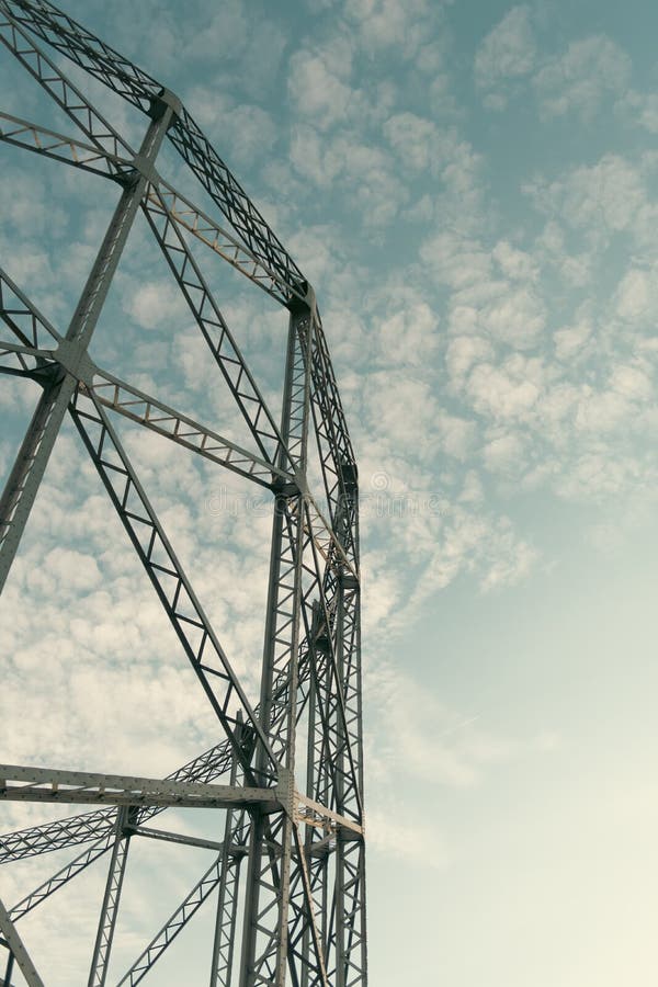 Industrial Architecture Steel Silo Metallic Skeleton Against Sky Stock ...