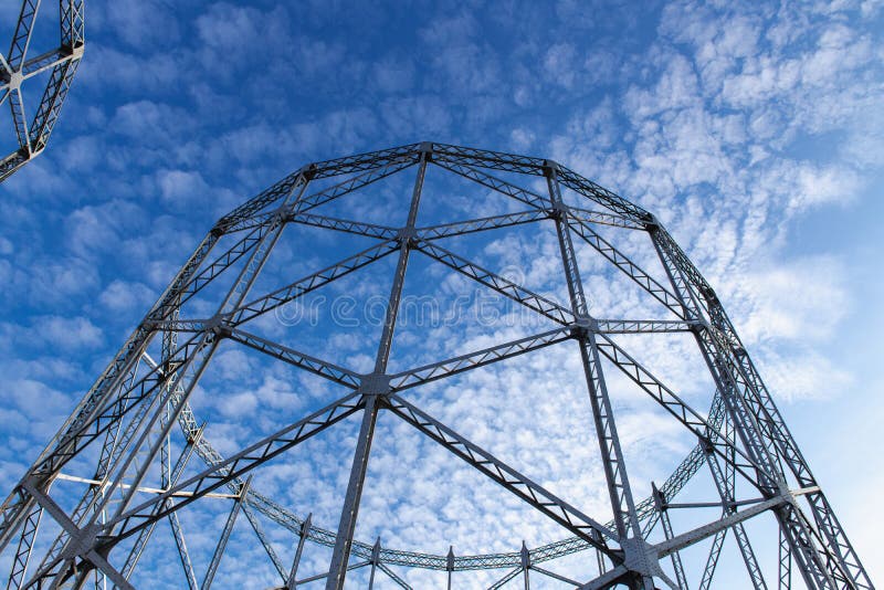 Industrial Architecture Steel Silo Metallic Skeleton Against Sky Stock ...