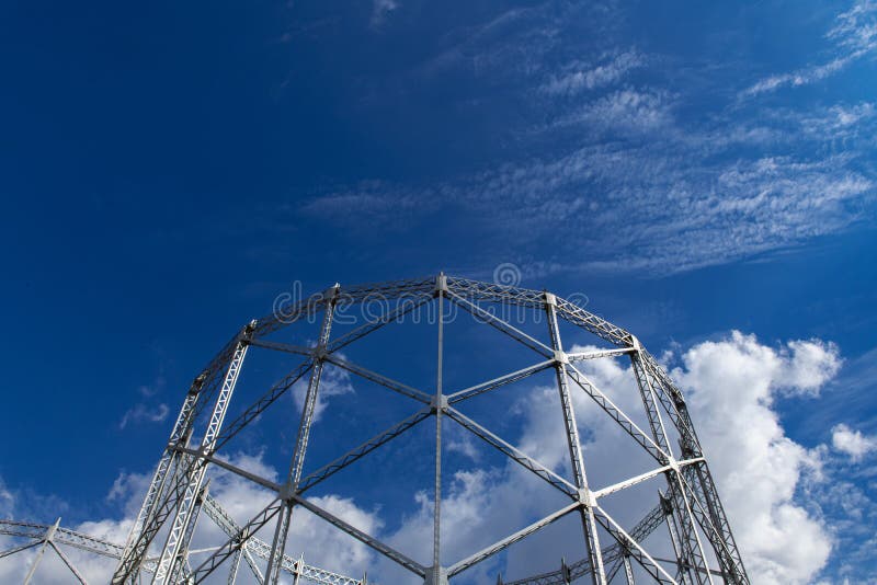 Industrial Architecture Steel Silo Metallic Skeleton Against Sky Stock ...