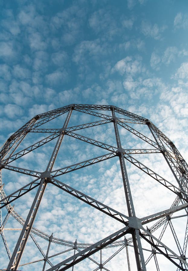 Industrial Architecture Steel Silo Metallic Skeleton Against Sky Stock ...