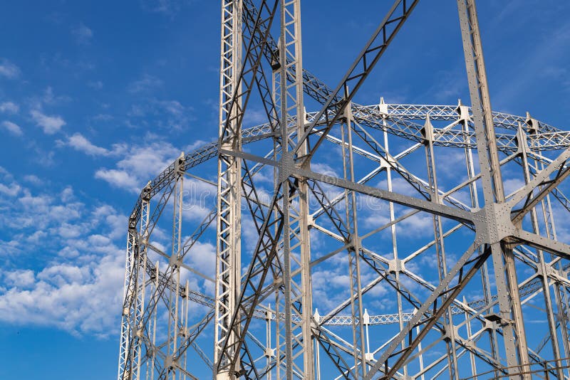 Industrial Architecture Steel Silo Metallic Skeleton Against Sky Stock ...