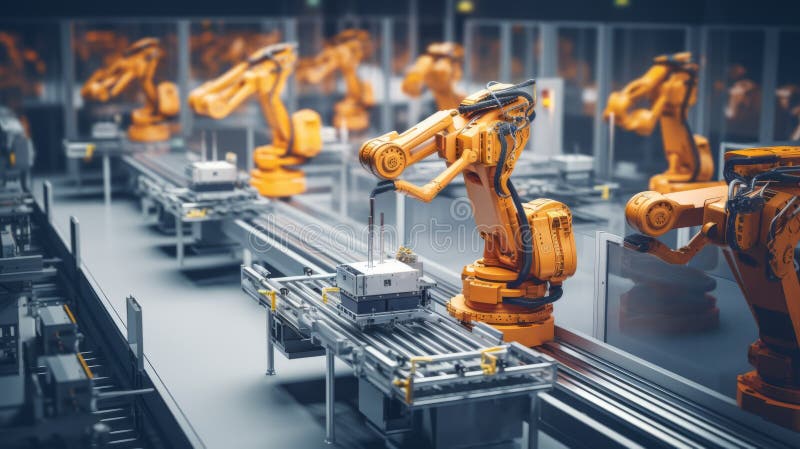 Industrial Assembly Line with Automated Robots Stock Illustration ...