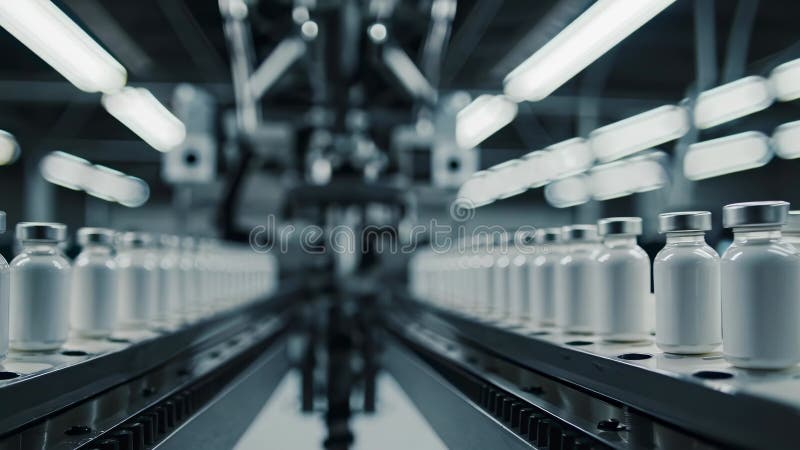 Industrial Assembly Line with Aligned Bottles Conveys Precision ...