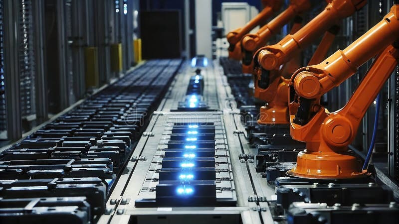 An Industrial Assembly Line Featuring Hydrogenpowered Robotic Arms ...