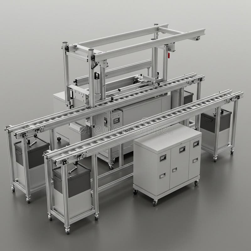 Industrial Assembly Line with Stainless Steel Framework and Conveyor ...