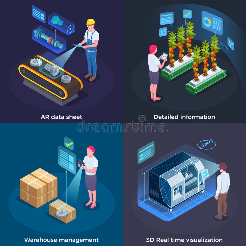 Industrial Augmented Reality Isometric Flowchart Stock Vector ...