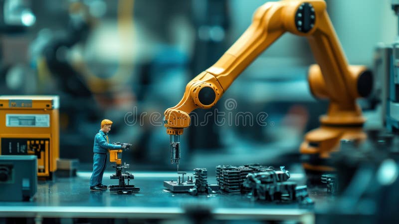 Industrial Automation Model with Robotic Arm and Miniature Worker Stock ...