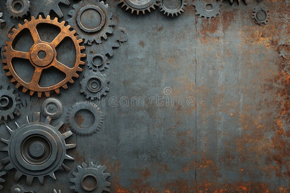 Industrial Backdrop Featuring Gray and Rust Gear Patterns with a ...