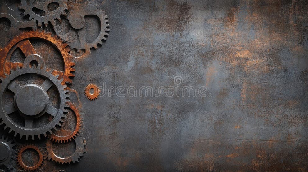 Industrial Backdrop Featuring Gray and Rust Gears with a Metallic ...