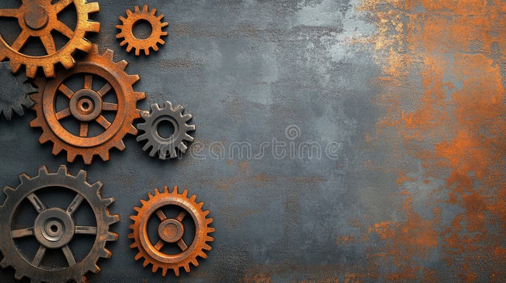 Industrial Backdrop Featuring Intricate Gear Patterns in Gray and Rust ...