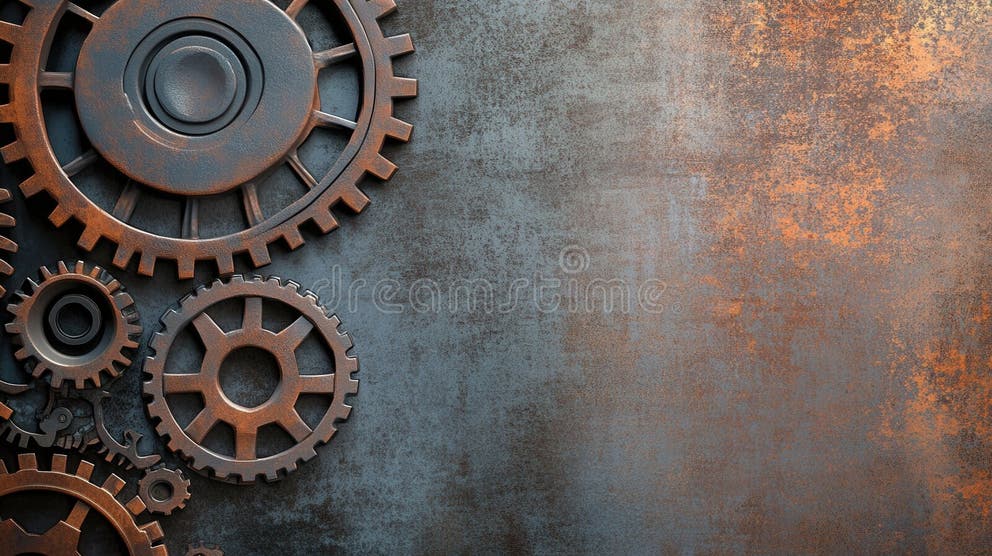 Industrial Backdrop Featuring Large and Small Gears in Gray and Rust ...
