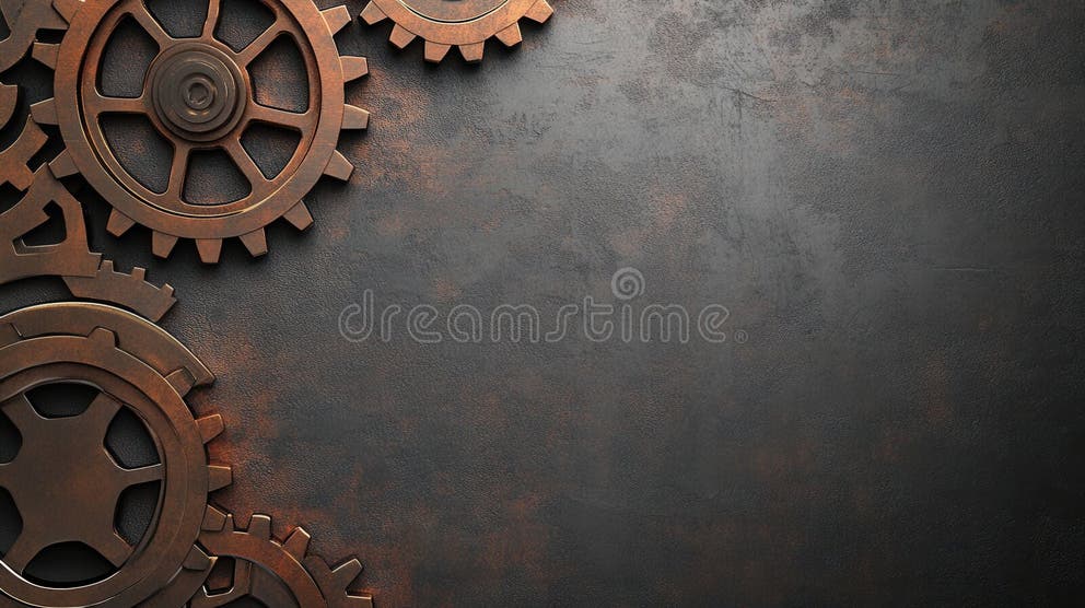 Industrial Backdrop Featuring Mechanical Gears in Gray and Rust Tones ...