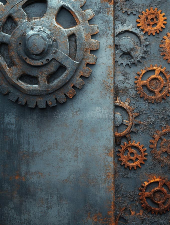 Industrial Backdrop with Gear Patterns in Gray and Rust Tones ...