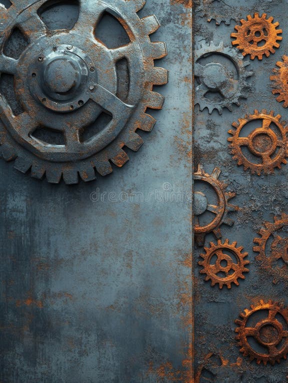 Industrial Backdrop with Gear Patterns in Gray and Rust Tones ...