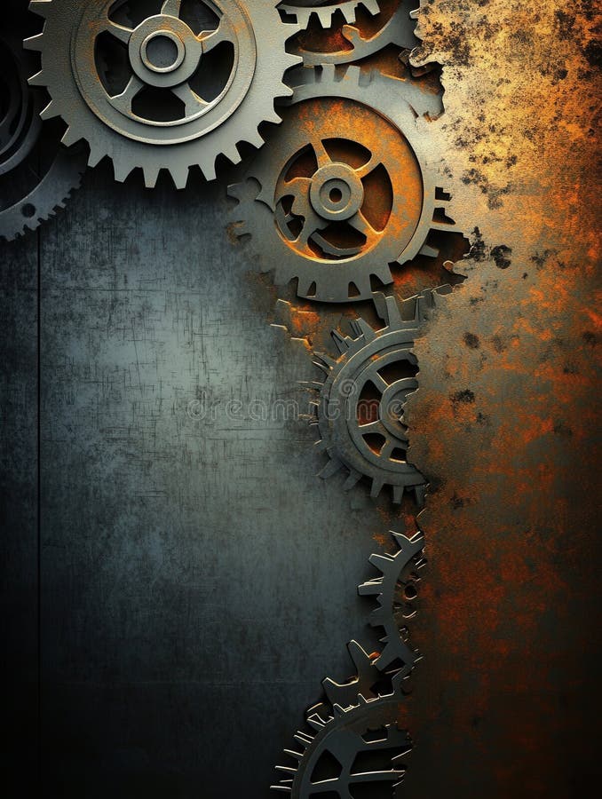 Industrial Backdrop with Large Gear Patterns in Gray and Rust Tones ...