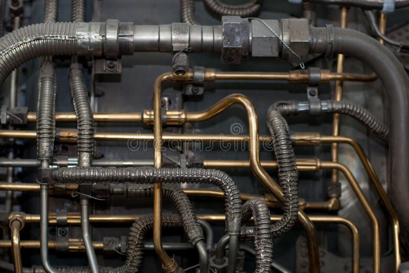 Industrial Background of Aircraft Pipes Stock Photo - Image of closeup ...