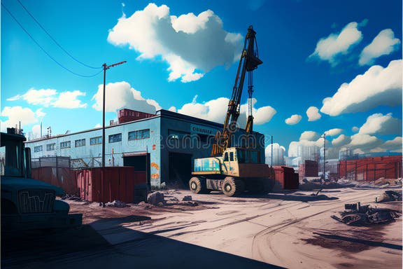 Industrial Background with Cranes and Containers. 3D Rendering Stock ...