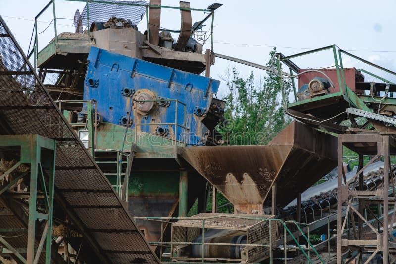 Industrial Background - Crusher Rock Stone Crushing Machine at Open Pit ...