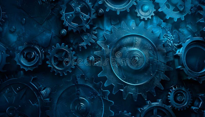 Industrial Background Made of Old Metal Cogs with a Blue Tone Stock ...