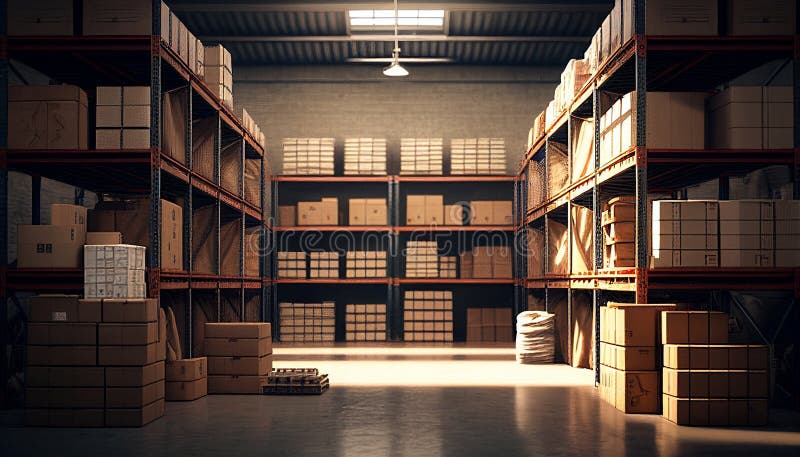 Industrial Background with Warehouse or Storage and Shelves with ...