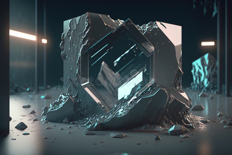 Industrial Basement with Big Broken Crystal Cube in the Middle Stock ...