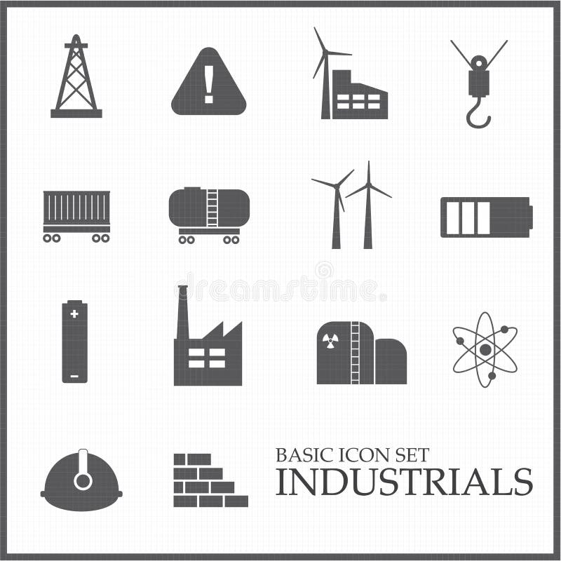 Industrial basic icon set stock illustration. Illustration of diesel ...