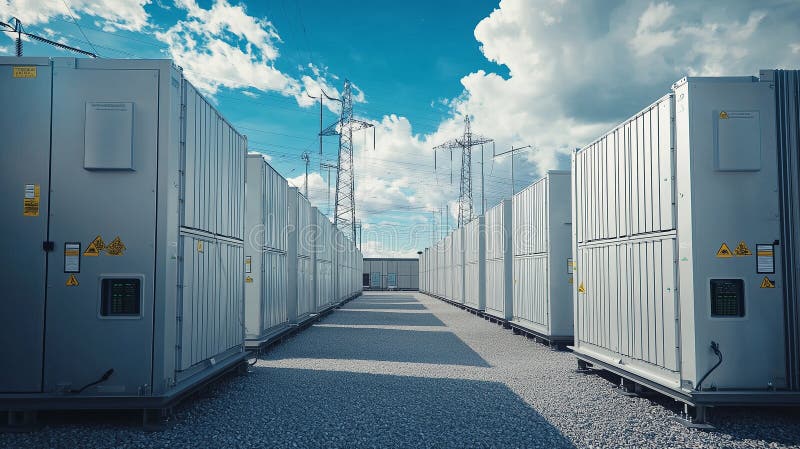 Industrial Battery Storage Units in a Power Facility, Electricity ...