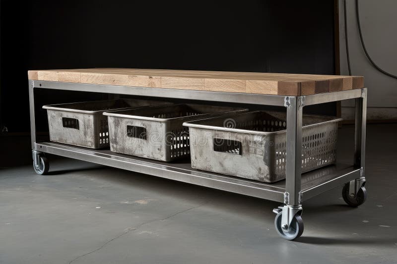 Industrial Bench, with Built-in Storage and Wheels for Easy Mobility ...