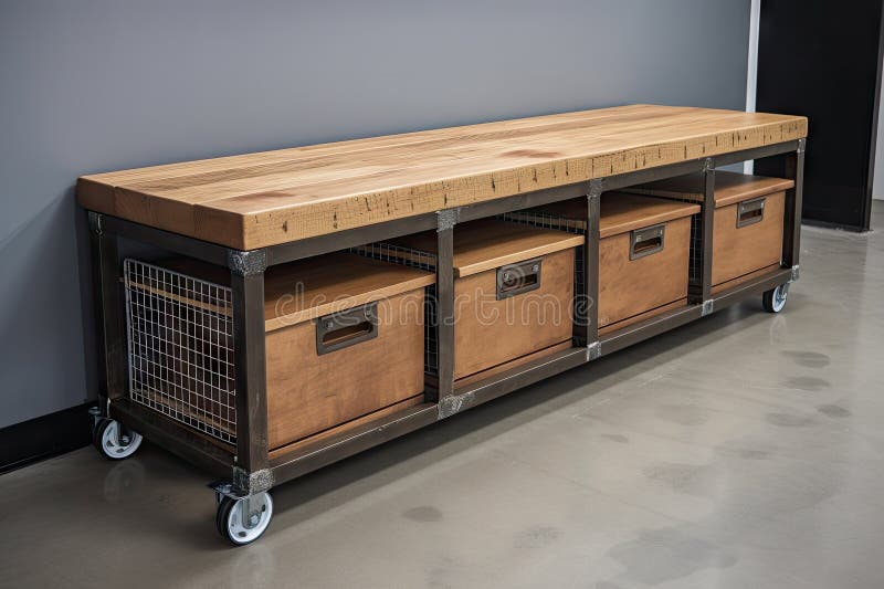 Industrial Bench, with Built-in Storage and Wheels for Easy Mobility ...