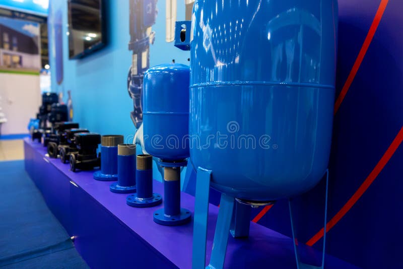Industrial Blue Pressure Tanks on Display Stock Image - Image of ...