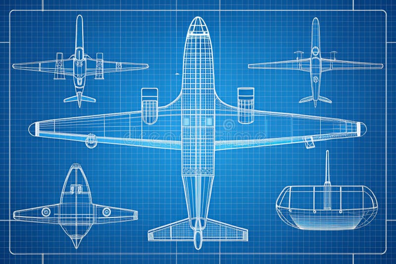 Industrial Blueprint: Airplane Design and Engineering Stock ...
