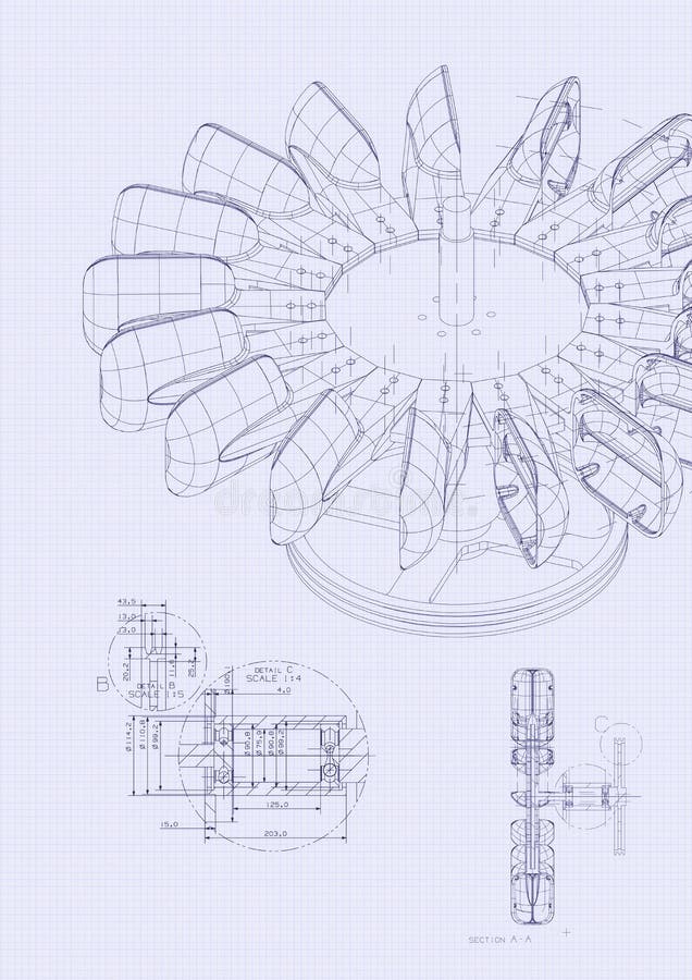 Industrial Blueprint of Hydraulic Water Turbine Stock Photo - Image of ...