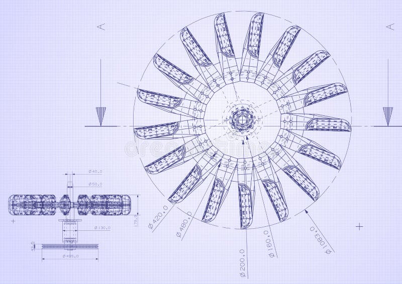 Industrial Blueprint of Hydraulic Water Turbine Stock Photo - Image of ...