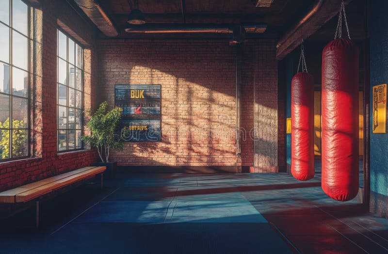 Industrial Boxing Gym Interior with Large Windows Stock Illustration ...